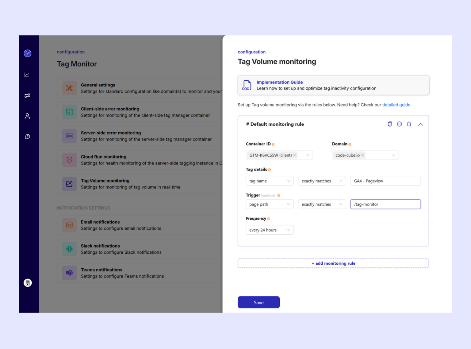 Configurazione aggiornata per Tag Volume | Code Cube